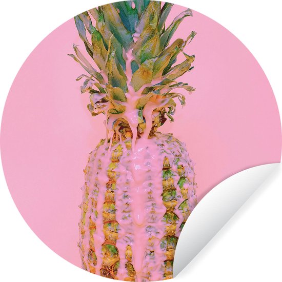 WallCircle - Muurstickers - Behangcirkel - Verf - Ananas - Roze - Zomer - 100x100 cm -... | bol