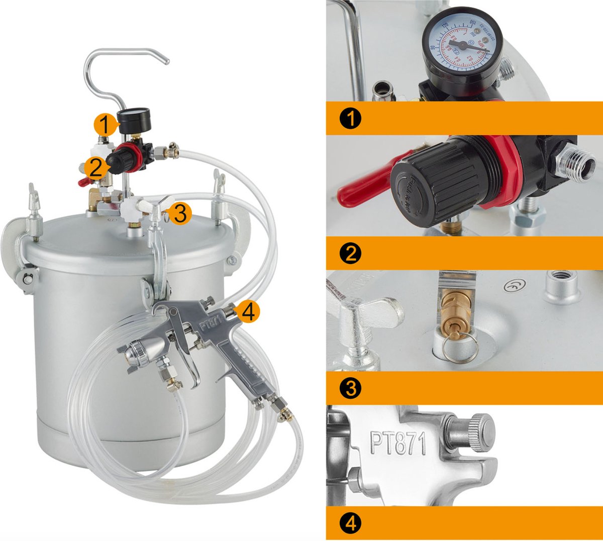 Happyment Verfpistool met 10L drukvat - Verfspuit - Schildercoating ...