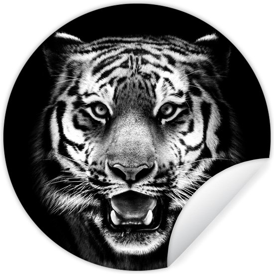 Behangcirkel dieren - Tijger - Portret - Zwart wit - Muurstickers slaapkamer -... | bol