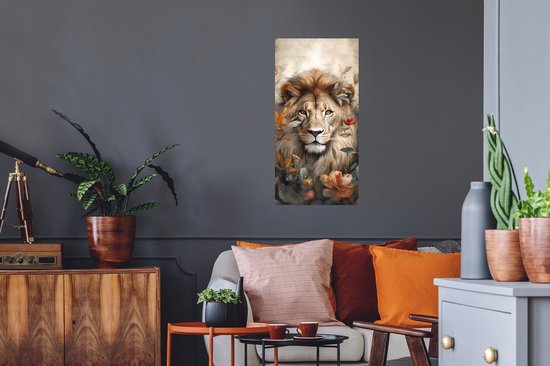 Muurstickers - Sticker Folie - Leeuw - Wilde dieren - Planten - Natuur - Bloemen -... | bol