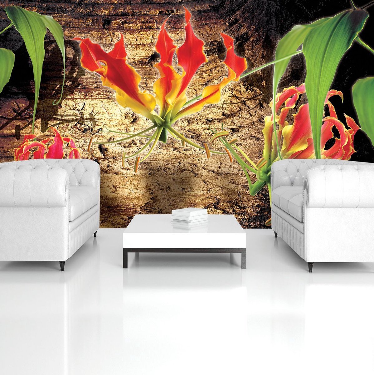 Fotobehang - Vlies Behang - Rode Bloemen - 416 x 254 cm | bol