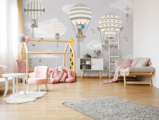 Fotobehang - Vlies Behang - Giraffen, Dieren en Luchtballonnen ...
