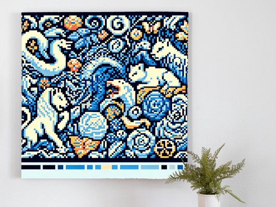 Pixel art relief schilderij | Pixelated verbeelding: een reliëf van ...