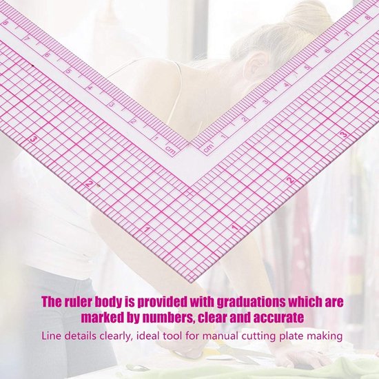 Plastic L-Square Ruler French Curve Metric Ruler Pink Plastic Measuring ...
