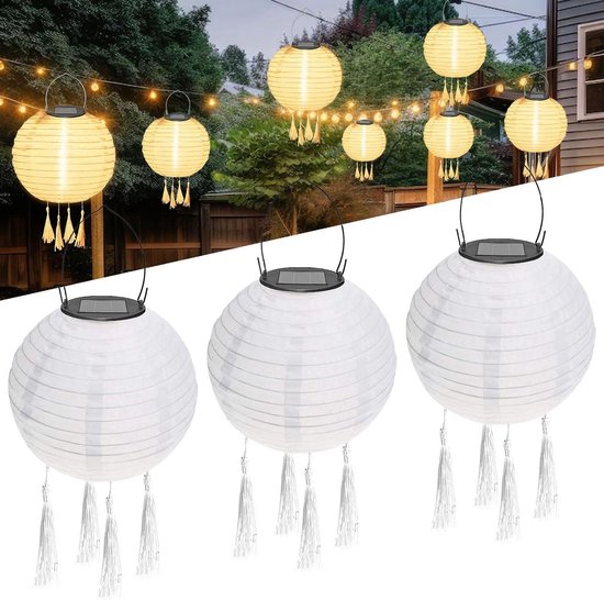 Lampion Solar Led-lantaarns Boho-stijl Tuinverlichting Waterdicht Wit ...
