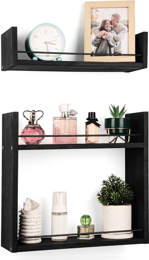 belle vous 1 Two layer and 1 single layer Black floating shelves double ...