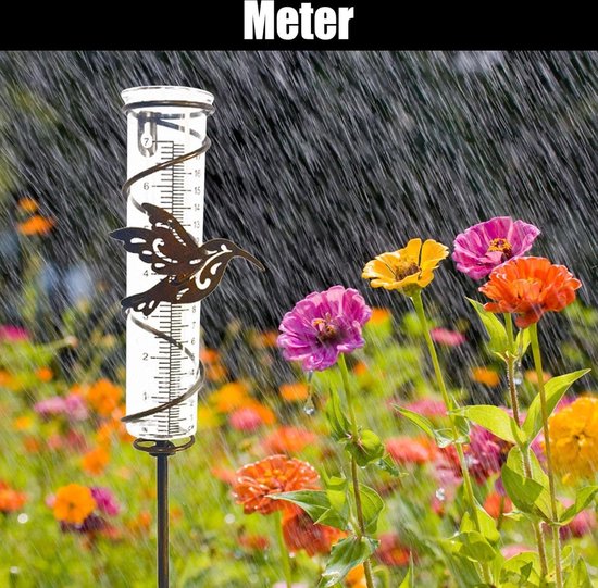 Regenmeter van glas - neerslagmeter - litermeter - metaal vogel ...