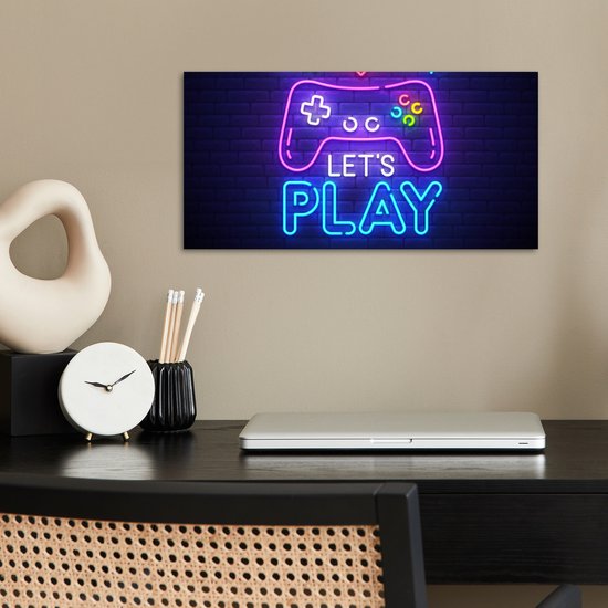 Game Poster - Gaming - Neon - Let's Play - Controller - Quotes - 40x20 ...