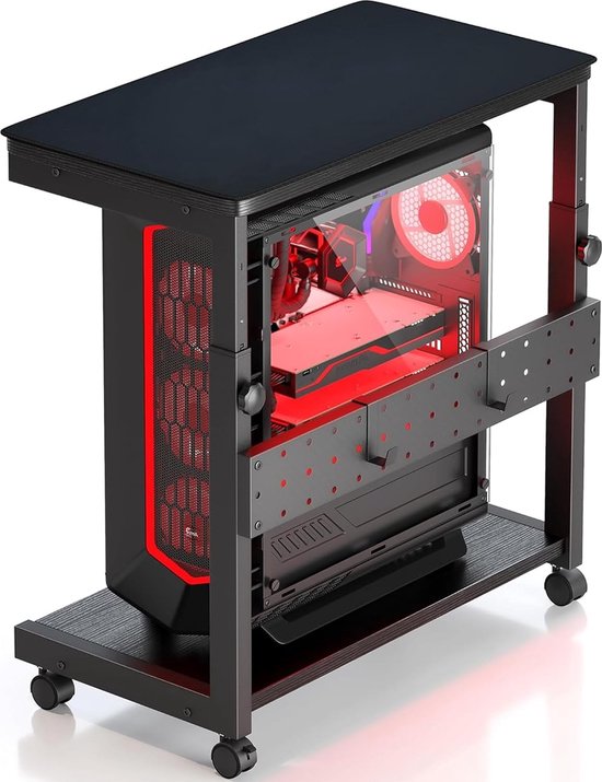 JGS® - In hoogte verstelbare PC-Standaard met Wielen en Muismat, Onder ...