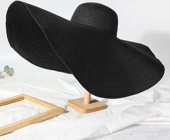 Oversized Rieten Hoed - Dames - Brede Rand - Zwart - Zomer Design | bol