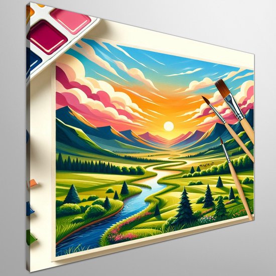 Acryl landschap schilderij | Vibrant Acrylic Wonderland: A Captivating ...