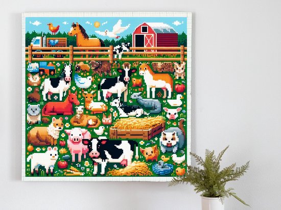 Pixel art vee schilderij | Digitale koeien in een kleurrijk kunstwerk ...
