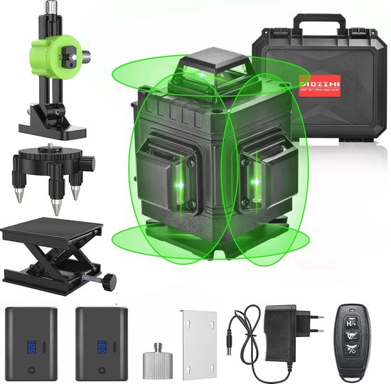 Laserwaterpas 4D met 4x360° Kruislijnen en Afstandsbediening ...
