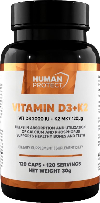 Human Protect - Vitamin D3+K2 - 120 caps - 120 doseringen - Vitamin D3 ...