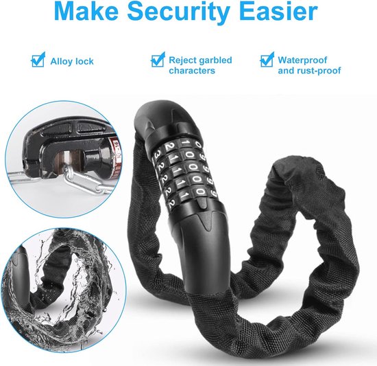 Hoogveiligheid Fietsslot met 5-cijferige Code en Gehard Stalen Ketting ...