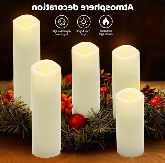 Led Kaarsen met Bewegende Vlam Oplaadbaar Warm Wit Set van 5 - Kerst en ...