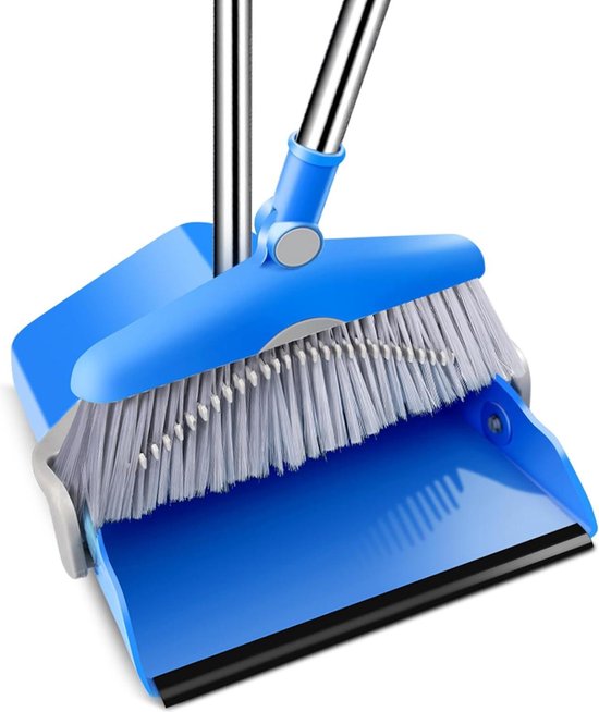 Lange steel stofpan en borstelset - Bezemen en stofblik set met ...