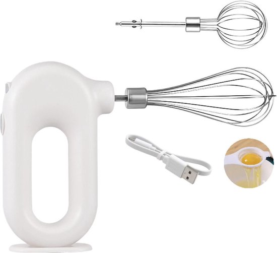 Handheld Mini Egg Beater 4 Speeds Adjustable Electric Mixer - USB Charing 1500mAh White | bol