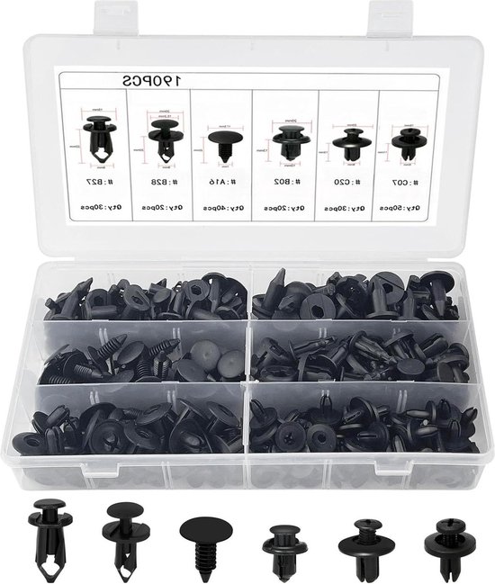 190 stuks universele bevestigingsclips voor de auto - 6 soorten ...