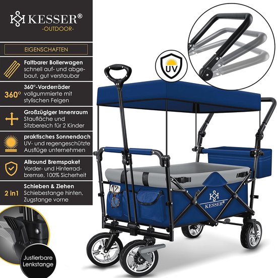 Opvouwbare handkar met dak en remmen - Perfect voor buitenactiviteiten ...