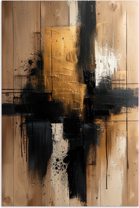 Poster 80x120 cm - Modern - Zwart - Goud - Verf - Posters - Kamer ...