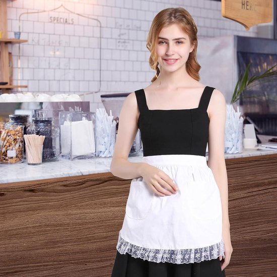 Lace Half Apron - White met pockets - Kitchen and Party Supplies | bol