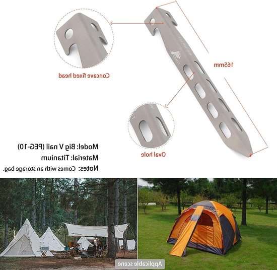 Ultralight V Shaped Fixed Tent Pegs - Titanium Tent Pegs PEG-10 ...