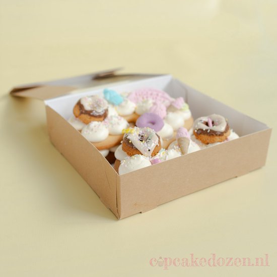 Kraft gebaksdoos - 19 x 19 x 5 cm (25 stuks) | bol