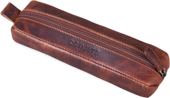 'Quinn' lederen etui rond vintage lederen - potlodenrol groot potlood ...