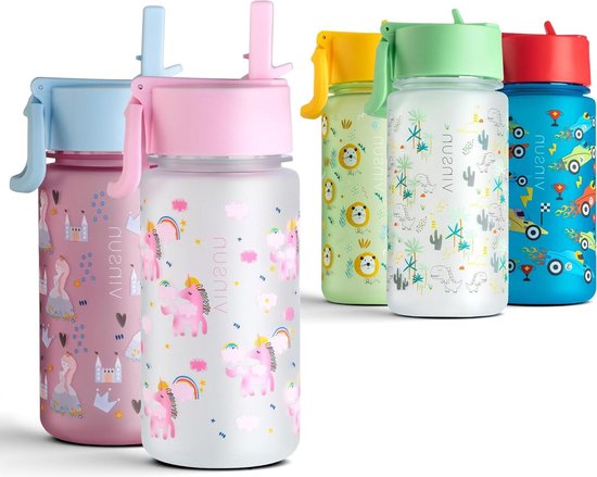 Eenhoorn Waterfles Kind met Rietje 500ml - Lekvrij BPA-vrij Tritan ...
