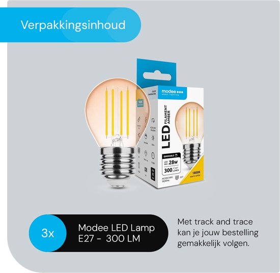 Modee E27 LED Lamp Dimbaar 4W - 300lm - 1800K - Warm Wit - LED Filament Amber Globe... | bol