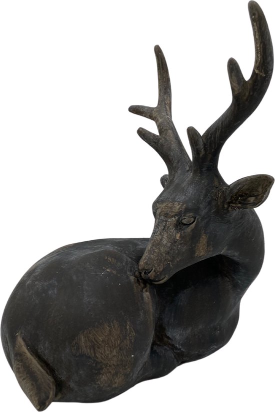 Decoratiebeeld liggend Hert vintage bruin steen maat L 23 x 27,5 cm ...