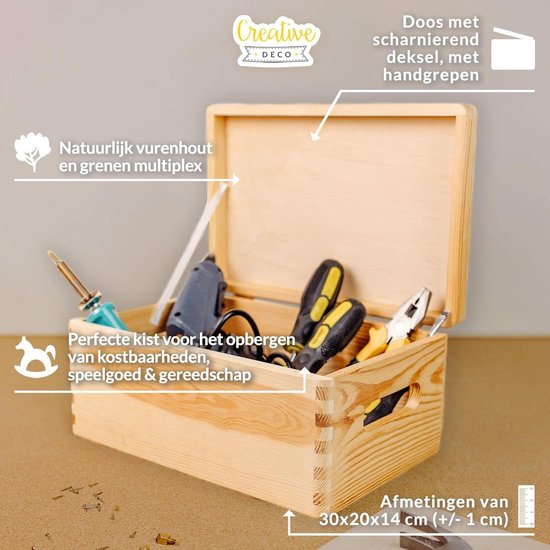 Grote Opberg-Kist Houten Doos | 30 x 20 x 14 cm (+/-1cm) | Met Deksel ...