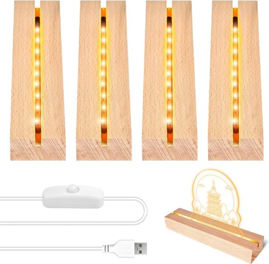 Houten Led sokkel met warme kleuren - 4 stuks lichtsokkel voor ...