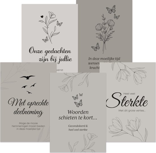 Luxe Condoleance Kaarten Set van 5 - Wenskaarten voor Medeleven ...