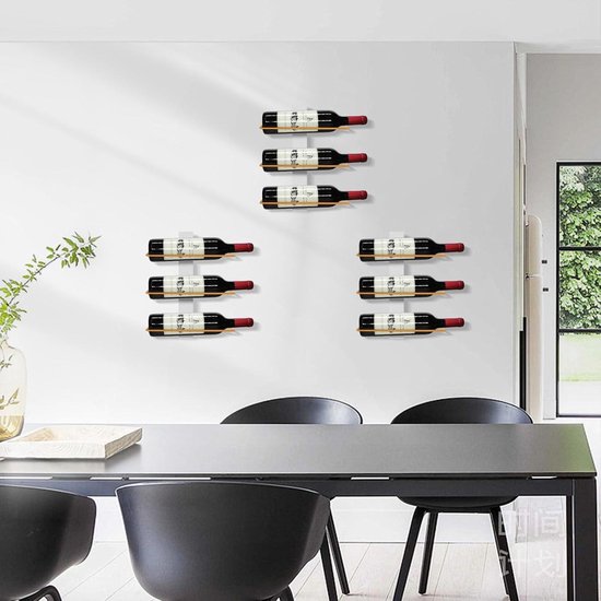 Wijnrek Muur Flessenrek 9 Wijnflessen Massief Hout Metalen Opknoping ...