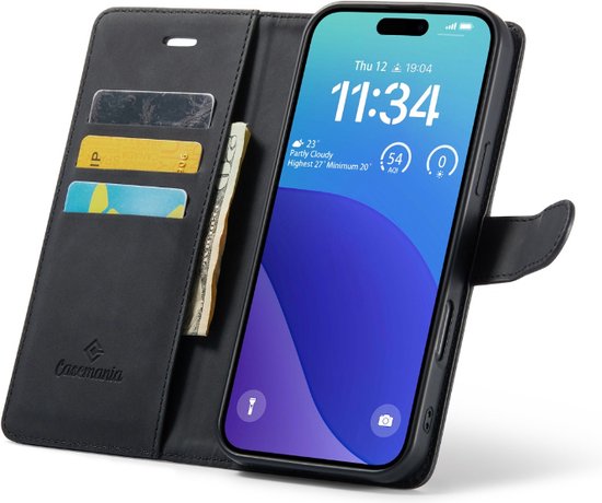 Casemania – iPhone 16 Pro Max – 2 in 1 – Bookcase - Zwart | bol