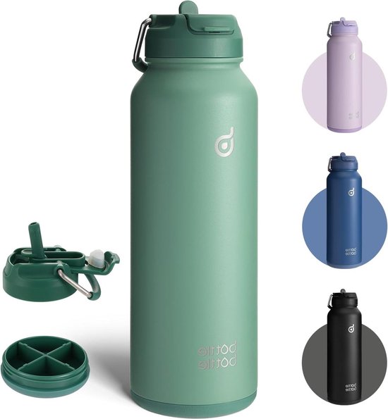 Geïsoleerde waterfles met rietje - 1180 ml roestvrijstalen ...