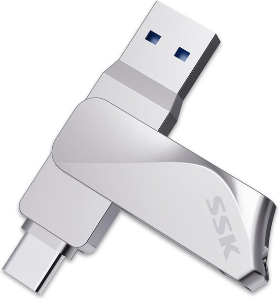 SSK USB Stick 128 GB - USB C en USB A 3.2 Gen 1 - 1600 mbps/ 800 mbps ...