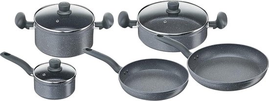 8-delig pannenset met antiaanbaklaag - 2 potten, 2 pannen, 3 glazen ...