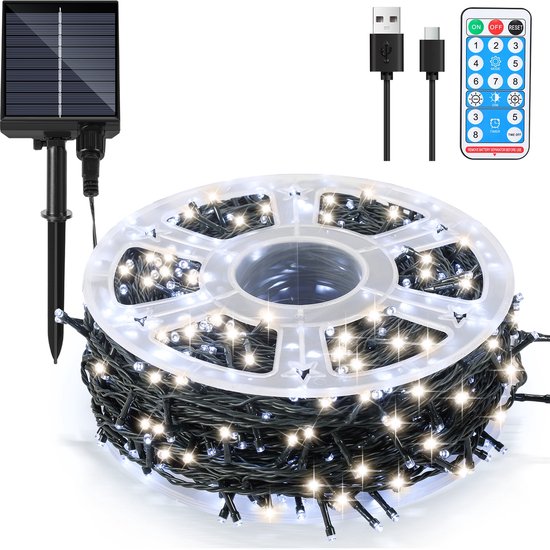 100m 1000 LED 2x Solar Lichtsnoer Fairy Lights Solar Tuinverlichting op ...