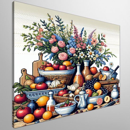 Pixel art stilleven schilderij | Digital still life masterpiece evoking ...