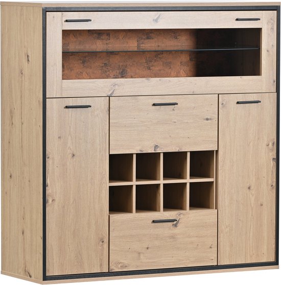 Merax Wijnkast met LED Verlichting – Houten Drankkast met Glazen Plank ...