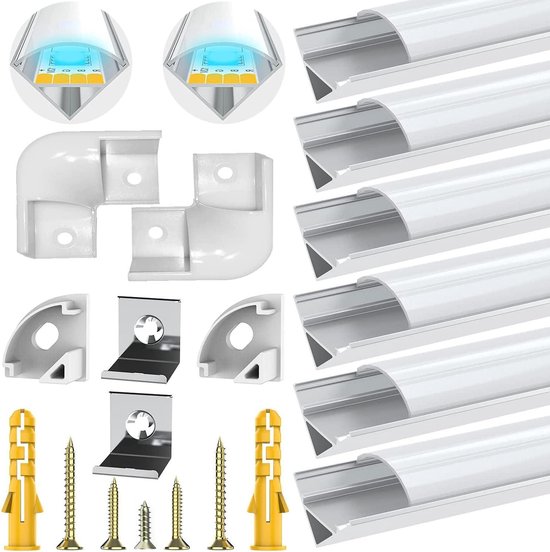 LED Aluminium Profiel 1 m - 6 Stuks LED Kanaal met Melkwitte Afdekking ...