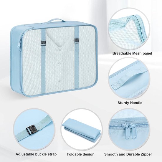 Suitcase Organiser Set 8 Piece Packing Cubes for Clothes - Light Blue ...