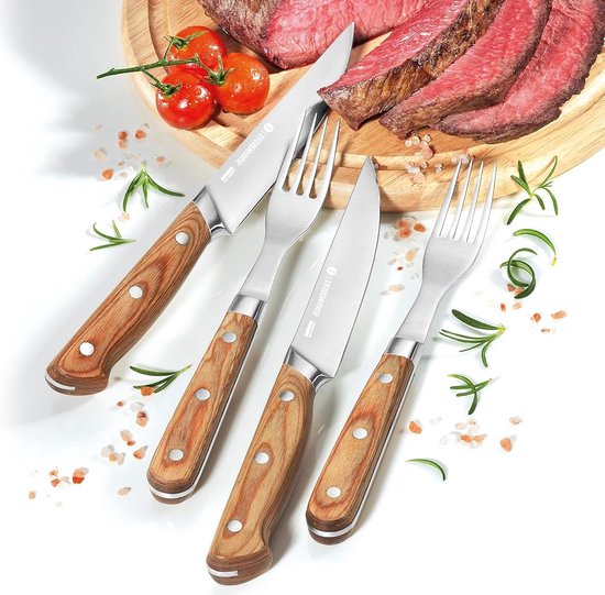 Steakbestek set van 2 met handgrepen van pakkahout - steakbestekset in ...