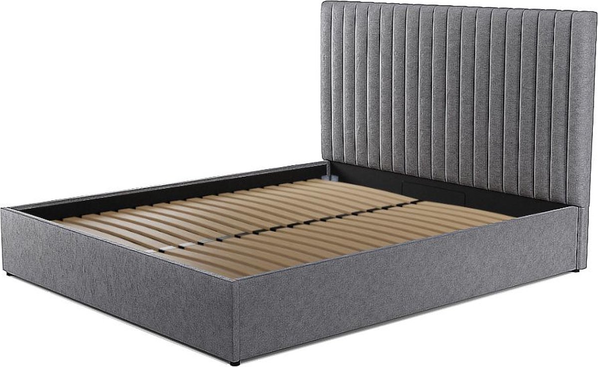 Kofferbed met hoofdeinde met verticale stiksels - 180 x 200 cm - Stof ...