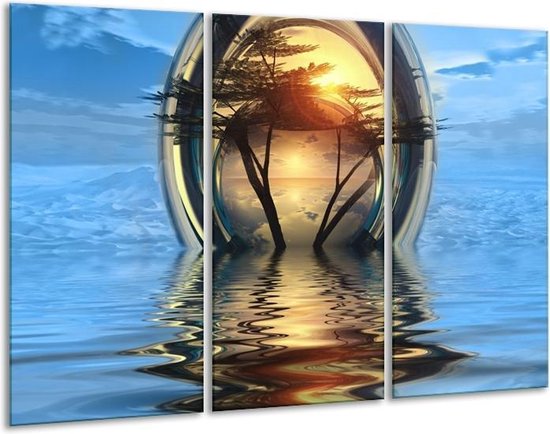 GroepArt - Schilderij - Boom - Blauw, Geel - 120x80cm 3Luik - 6000+ Schilderijen 0p... | bol.com