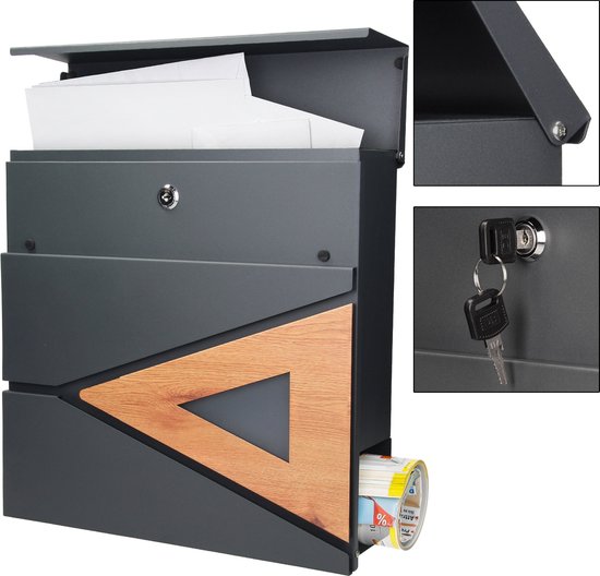 Staande brievenbus met krantenvak 37x36,5x11 cm antraciet/houtlook van ...