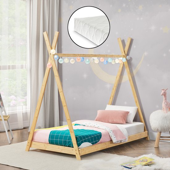 Kinderbed Vimpeli tipi met matras bamboe 90x200 cm houtkleurig | bol.com